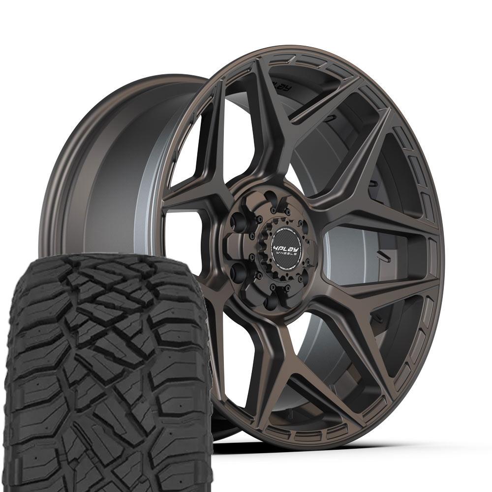 4PLAY 4P06 20x9 6-Lug 0mm Satin Black Wheel Tire Set For Truck SUV – OE ...