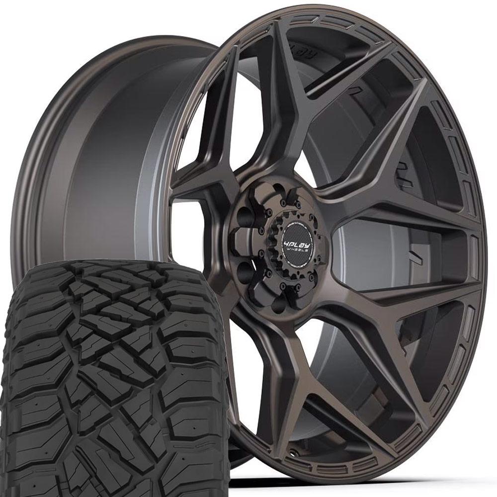 4PLAY 4P06 22x10 6-Lug -18mm Satin Black Wheel Tire Set For Truck SUV ...