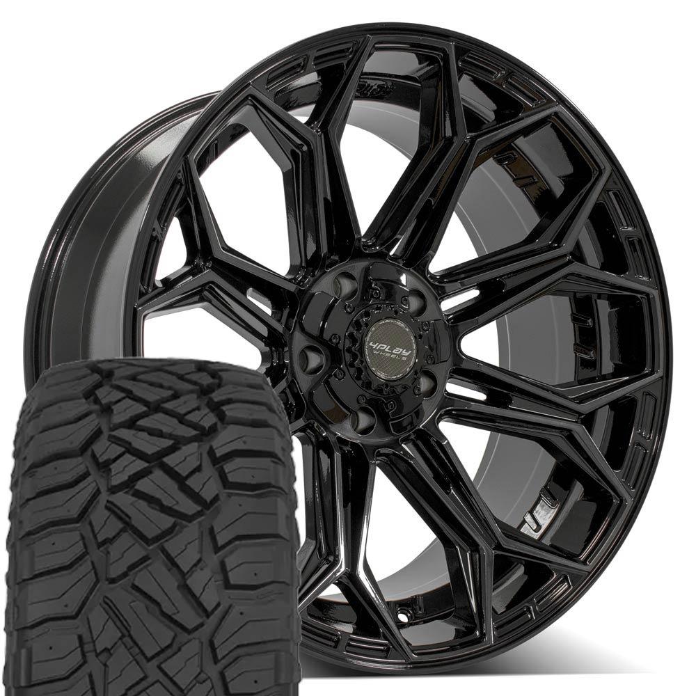4PLAY 4P83 22x10 5-Lug 27mm Brush Black Wheel Tire Set For Jeep – OE Wheels