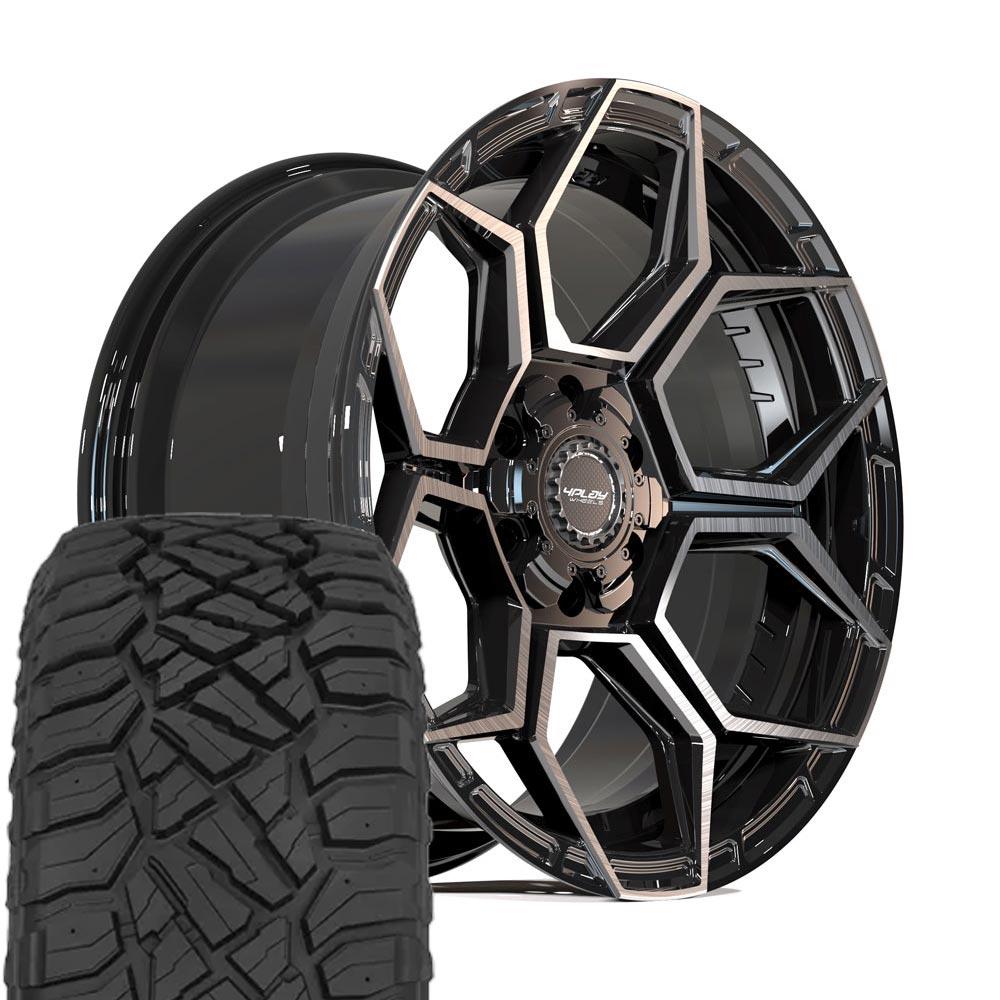 4PLAY 4PS26 20x9 6-Lug 18mm Brush Black Wheel Tire Set For Truck Jeep ...