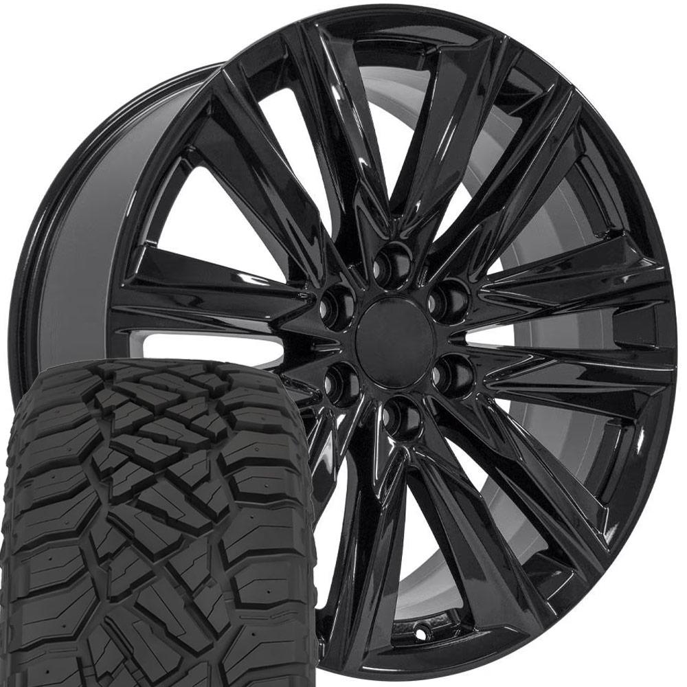 CA91 22x9 Gloss Black Escalade Sport Replica Wheel Sailun Tire Set – OE ...