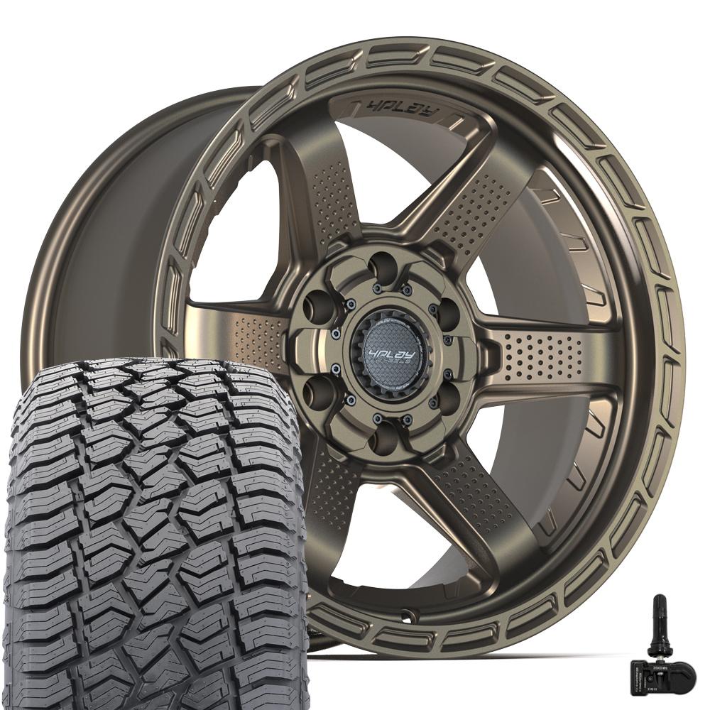 4PLAY 4PS63 18x9 6-Lug -6mm Bronze Wheel Tire TPMS Set For Truck SUV ...