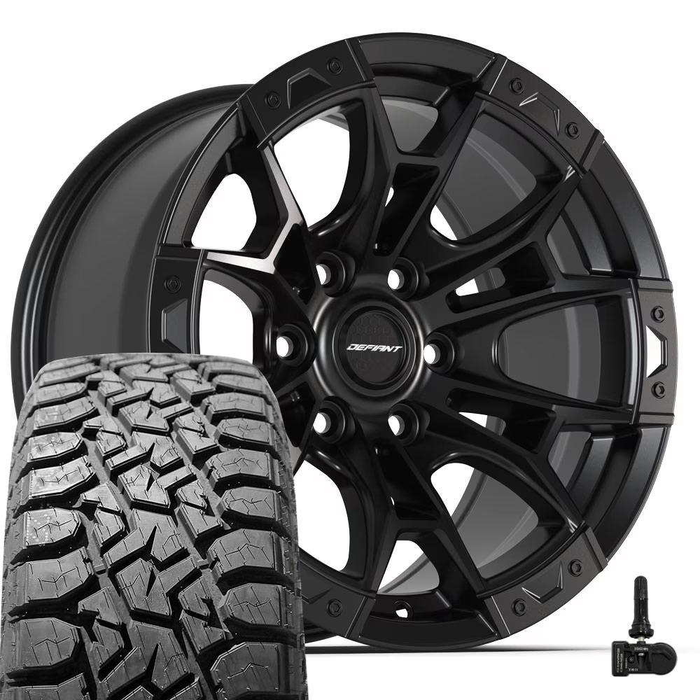 DF04 17x9 Satin Black Defiant Series Wheel Tire TPMS Set TBB – OE Wheels